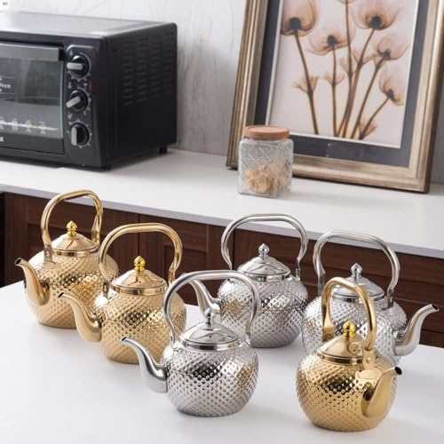 SANQIAHOME 2000ml teapot with Infuser stainless steel Water Boilers lifting handle Tea Maker Water Kettle for Induction/Gas gold