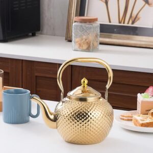 SANQIAHOME 2000ml teapot with Infuser stainless steel Water Boilers lifting handle Tea Maker Water Kettle for Induction/Gas gold