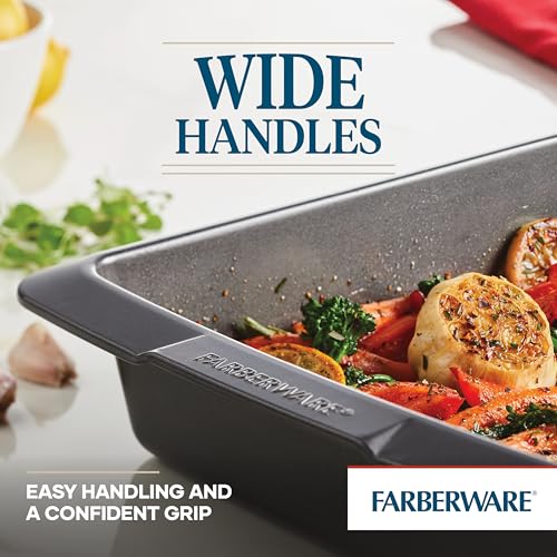 Farberware Bakeware Nonstick Roasting Pan/Roaster with U-Rack, 14.75 Inch x 10.75 Inch - Gray