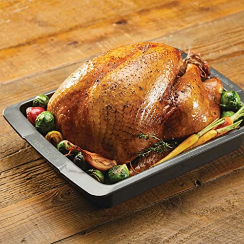 Farberware Bakeware Nonstick Roasting Pan/Roaster with U-Rack, 14.75 Inch x 10.75 Inch - Gray