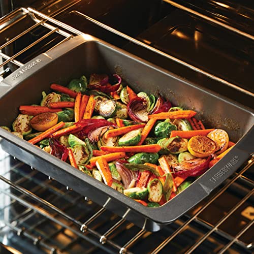 Farberware Bakeware Nonstick Roasting Pan/Roaster with U-Rack, 14.75 Inch x 10.75 Inch - Gray