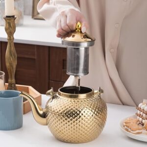 SANQIAHOME 2000ml teapot with Infuser stainless steel Water Boilers lifting handle Tea Maker Water Kettle for Induction/Gas gold