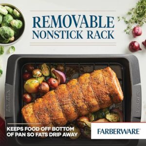 Farberware Bakeware Nonstick Roasting Pan/Roaster with U-Rack, 14.75 Inch x 10.75 Inch - Gray