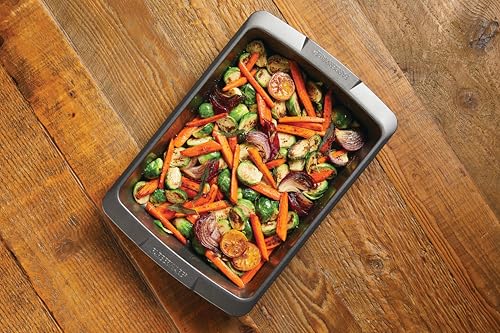 Farberware Bakeware Nonstick Roasting Pan/Roaster with U-Rack, 14.75 Inch x 10.75 Inch - Gray