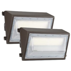 dakason (2 pack) led wall pack 120w with dusk-to-dawn photocell, replaces 400w hps/mh, 5000k 15600lm 100-277vac, commercial grade ip65 waterproof outdoor lighting fixture for garage, etl listed