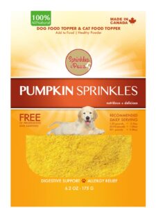 sprinkles & paws pumpkin powder for dogs | dog food topper made in canada with organic pumpkins | helps digestive health, allergy relief, skin & coat, and with poop | mix with food