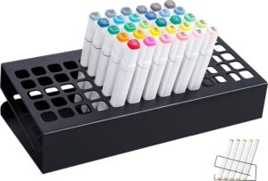 mylifeunit 70 holes marker organizer for desk, metal multi-level markers holder, pen storage holding rack for color pencils, paint brushes