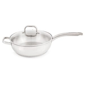 berghoff belly shape 18/10 stainless steel 9.5 inches deep skillet 3.2qt., glass lid, fast, evenly heat, induction cooktop ready