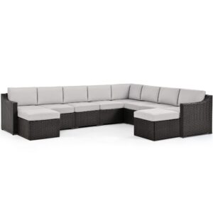 happatio 10 piece patio conversation set,all-weather patio furniture set with multiple configuration options,rattan wicker outdoor sectional sofa with thick cushions. easy setup. (brown/gray)