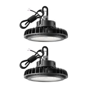 ufo led high bay light 200w led warehouse lights ip65 for wet location led commercial area lighting fixture for gym factory warehouse etl certified 5' cable 5000k 1-10v dimmable 28000lm black 2pack