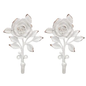 soffee design 2pcs white single hooks 3d flower retro ornate style for room wall mounted decoration, coat hat scarf hanging entry heavy duty hooks, home decor