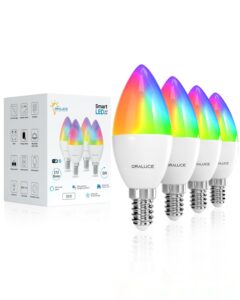 oraluce smart light bulbs, wifi＆bluetooth e12 smart bulbs that work with alexa google home compatible, 40w equivalent type b led light bulb, rgbcw 2700-6500k color changing, 5w 500lm, 4pack