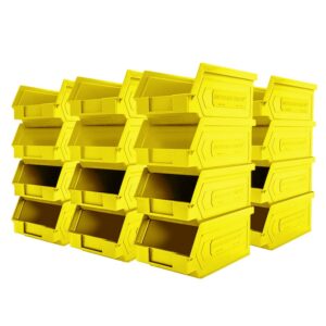 24 pack small storage bin, wall mount storage, hanging and stacking bin, freestanding | 7” x 4” x 3” plastic container | yellow | zeus 1plz05 | storagecompat