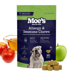 moe’s allergy and immune support for dogs- supports anti-itch, seasonal allergies- omega 3 wild alaskan salmon fish oil- dog allergy treatment, skin health- made in usa- 90 chews (peanut butter)