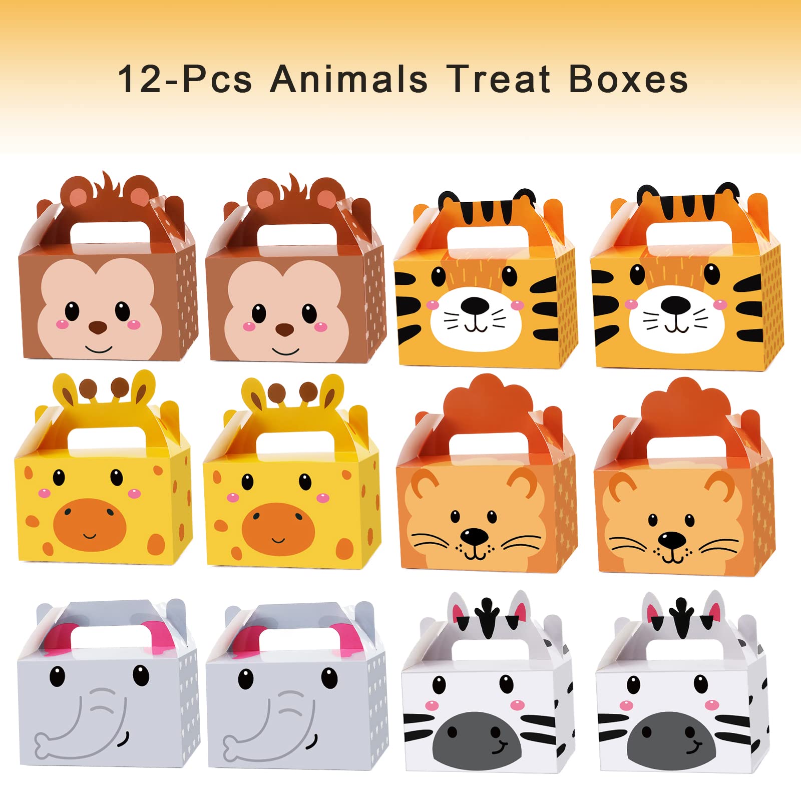 12 Pack Jungle Safari Animals Party Favor Boxes Zoo Animals Theme Happy Birthday Goodies Treat Boxes Jungle Safari Party Candy Gift Bags for Kids Baby Shower Party Decorations Supplies