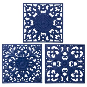 smithcraft silicone trivets for hot dishes, square silicone trivets for hot pots and pans, hot pads for kitchen counter, multi function trivet mat for table, flexible silicone pot holders set 3 blue