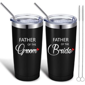 2 pieces father of the bride tumbler 20 oz engraved father of the groom travel mug father of the bride wedding gifts black insulated tumbler with lid straws brushes for wedding rehearsal party