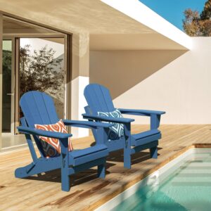 TORVA Folding Adirondack Chair, Fire Pit Chair,Patio Outdoor Chairs All-Weather Proof HDPE Resin for BBQ Beach Deck Garden Lawn Backyard(Navy Blue Color)