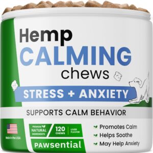 pawsential advanced dog calming chews - anxiety relief treats w/melatonin + valerian root - calm & sleep aid bites - stress relief during fireworks storms separation - anti anxiety & aggression pill