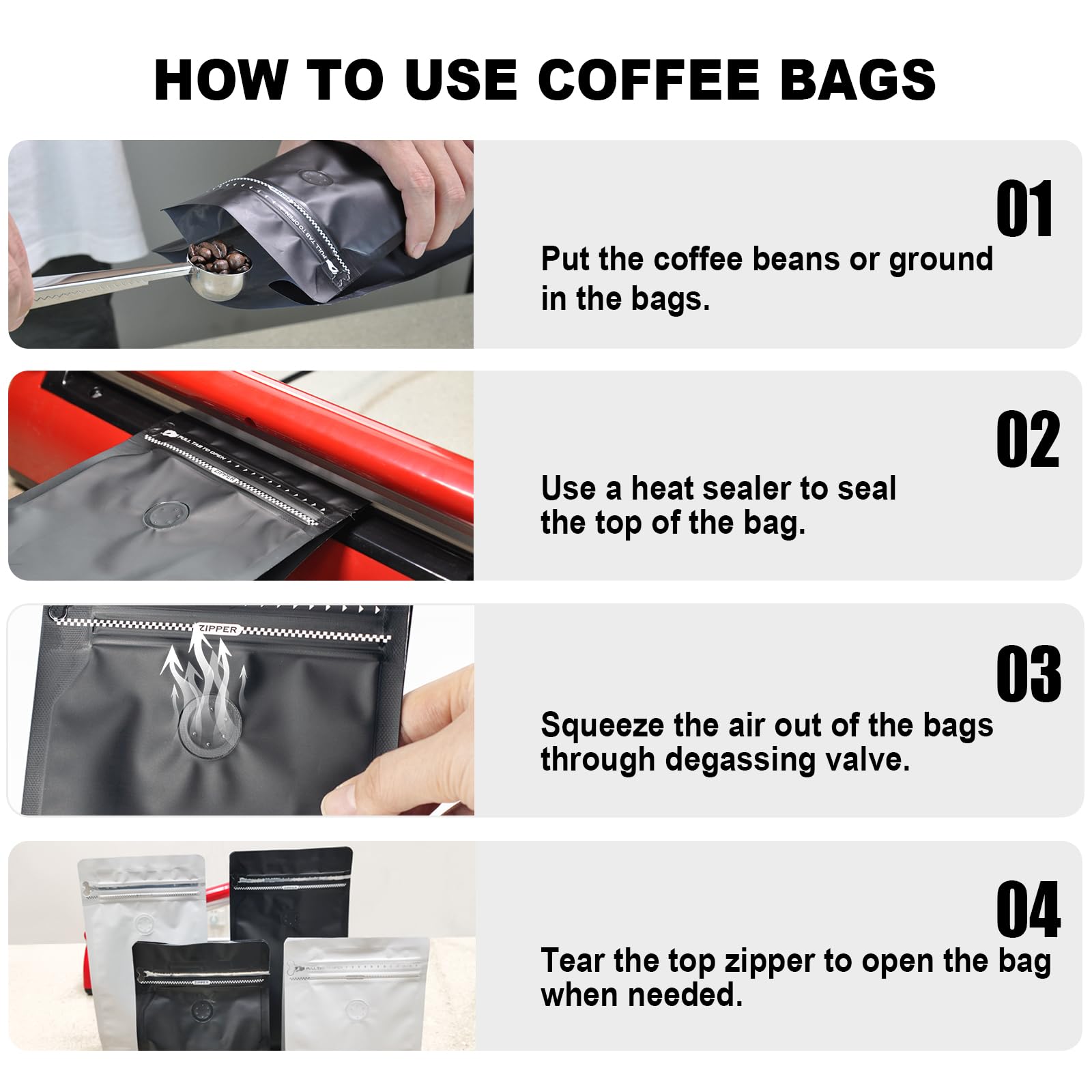 8oz 1/2 lb 60pcs Coffee Bags with Valve,Coffee Packing Bags Vented Coffee Bean Bags Barrier Bags Store Bags for Coffee Packaging， Coffee Storage Pouches Coffee Bag Zipper with Seal（Black）