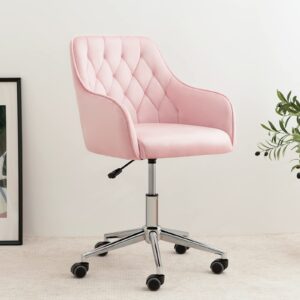 vanspace velvet desk chair vanity chair for makeup with wheels and back home office chair adjustable rolling swivel chair for bedroom vanity room pink