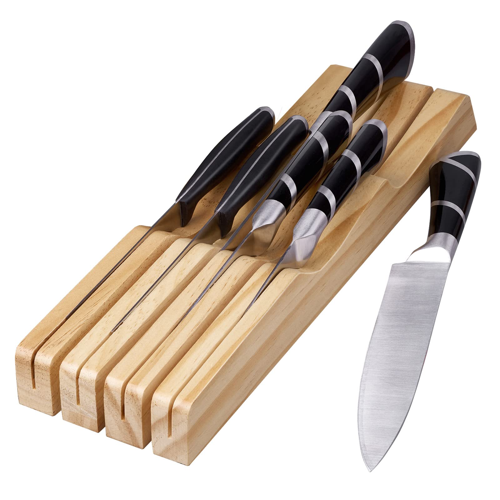 RedCall Kitchen Knife Holder for Drawer Solid Wood Universal Knife Block Without Knives,Bamboo home & chef Knife in-Drawer Organizer Insert,Premium Under Cabinet Knife Storage (7 knife holder)