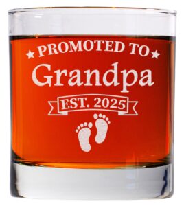 carvelita promoted to grandpa est 2025 whiskey glass - 11oz old fashioned bourbon rocks glass - first time grandparents gifts - grandparent announcement - new grandparent gifts first time, papa to be