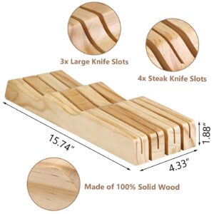 RedCall Kitchen Knife Holder for Drawer Solid Wood Universal Knife Block Without Knives,Bamboo home & chef Knife in-Drawer Organizer Insert,Premium Under Cabinet Knife Storage (7 knife holder)