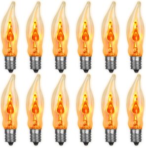 christmas flickering light bulbs 12 pack c18 flickering flame light bulbs e12 base flickering flame bulbs 1 watt/120 volts for christmas candelabra window candle lamp christmas replacement bulbs