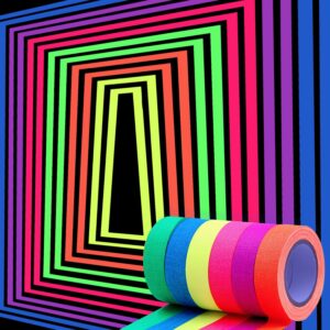 tonsiv adhesive black light tape sets, 6 colors neon gaffer cloth tape, fluorescent uv blacklight glow in the dark tape for uv party (0.6 inch x 16.5 feet)