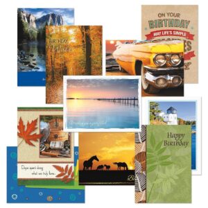 current scenic & graphic birthday greeting cards value pack - set of 20, 10 unique designs, large 5 x 7 inch cards, sentiments inside, envelopes included