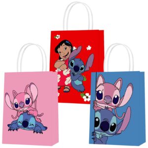 thwae 15 pcs lilo & stitch party paper gift bags, 3 styles party favor bags with handles for lilo & stitch party decorations,