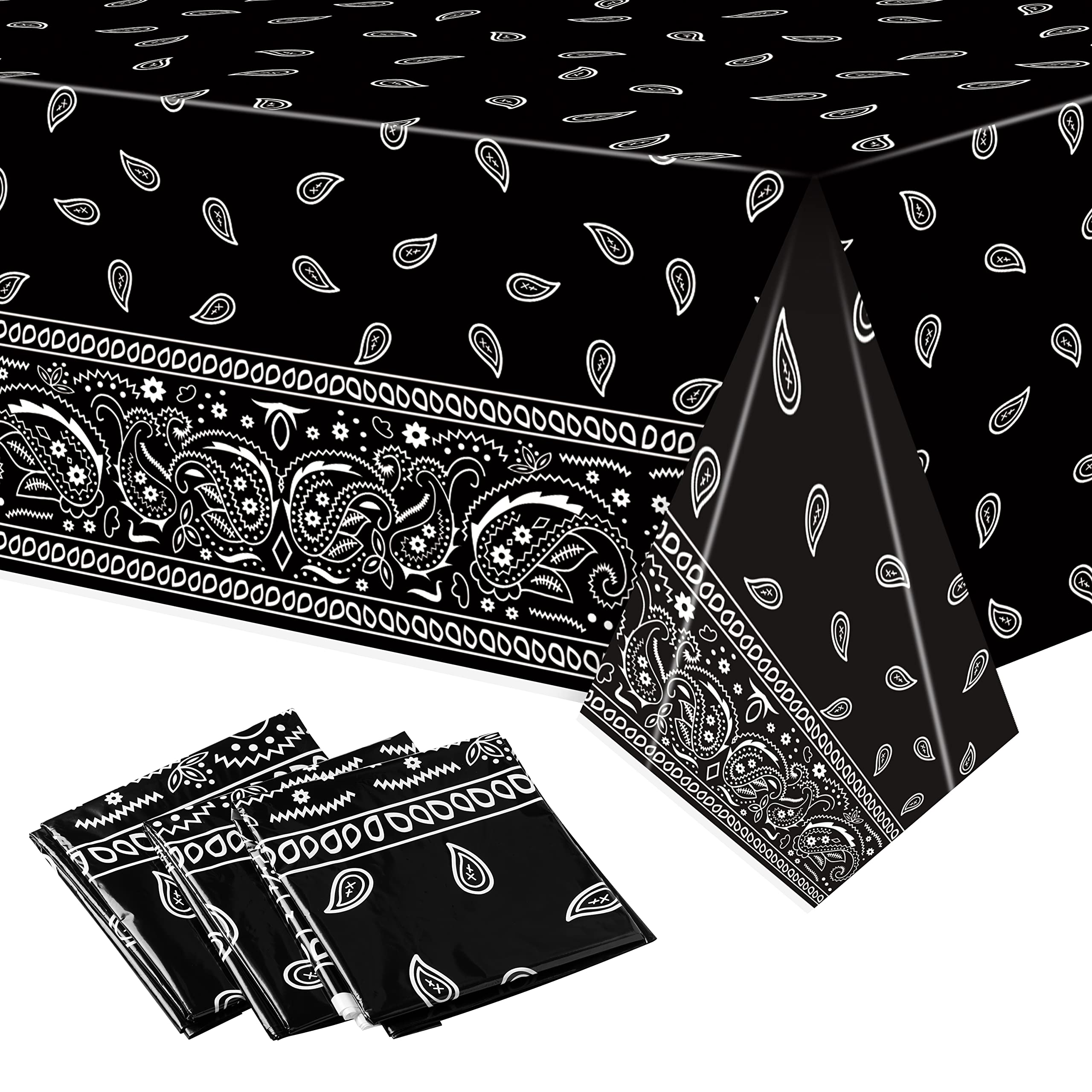 K1tpde 3PCS Bandana Party Tablecloths, Cholo Gangsta Theme Bandana Table Covers, Bandana Plastic Tablecloth, Cholo Themed Western Party Decorations for Adult, Cholo Theme Western Party Supplies, Black