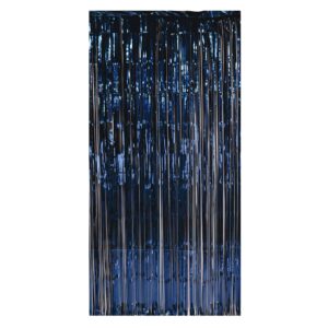 beistle 1-ply tinsel foil fringe curtain photo booth backdrop birthday party decorations, wedding reception, baby shower celebration, graduation supplies, 8' x 3', navy