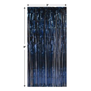 Beistle 1-Ply Tinsel Foil Fringe Curtain Photo Booth Backdrop Birthday Party Decorations, Wedding Reception, Baby Shower Celebration, Graduation Supplies, 8' x 3', Navy