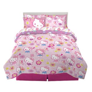 franco kids bedding super soft comforter and sheet set with sham, 7 piece full size, hello kitty