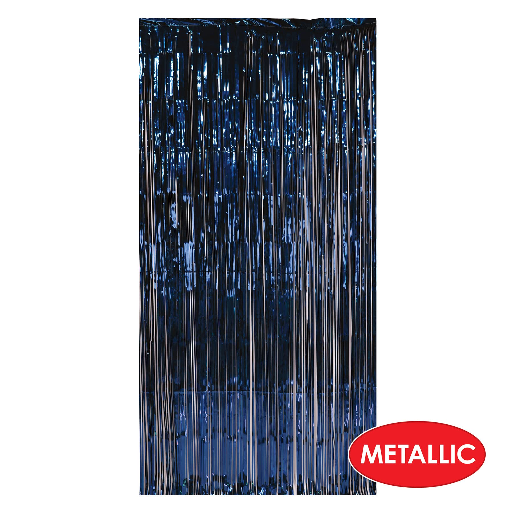 Beistle 1-Ply Tinsel Foil Fringe Curtain Photo Booth Backdrop Birthday Party Decorations, Wedding Reception, Baby Shower Celebration, Graduation Supplies, 8' x 3', Navy