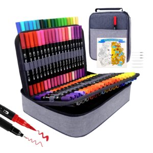 swemos markers for adult coloring book, 72 colors art markers set dual tip brush pen, coloring markers fine point kids artist drawing paintings diaries journaling art projects art supplies with case