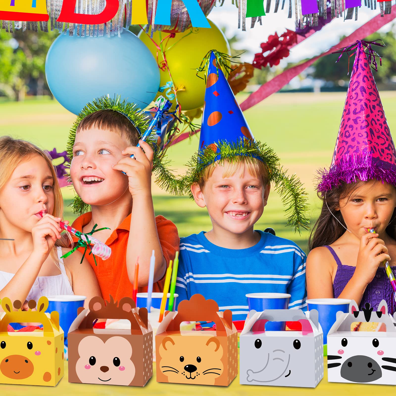 12 Pack Jungle Safari Animals Party Favor Boxes Zoo Animals Theme Happy Birthday Goodies Treat Boxes Jungle Safari Party Candy Gift Bags for Kids Baby Shower Party Decorations Supplies