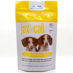 jax & cali all-in-one ear swabs for dogs and cats, all natural ear cleaner for relief of itching and odor, for healthy ear function, 40 pre-moistened ear cleaners