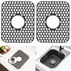 behok 2 pack silicone sink protectors for kitchen sink, bathroom sink, 13.58"x 11.6" heat-resistant sink mat, non-slip and durable sink protector silicone, center drain, black