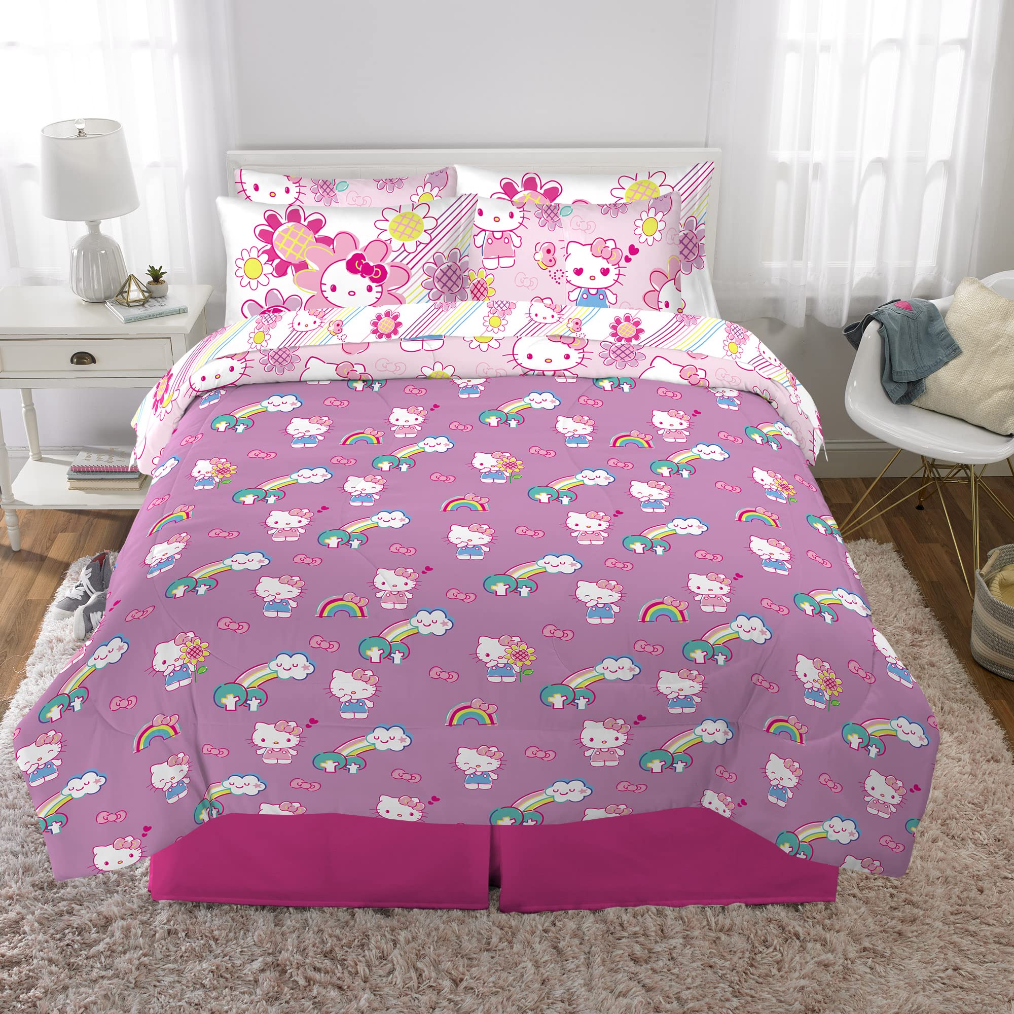 Franco Kids Bedding Super Soft Comforter and Sheet Set with Sham, 7 Piece Full Size, Hello Kitty