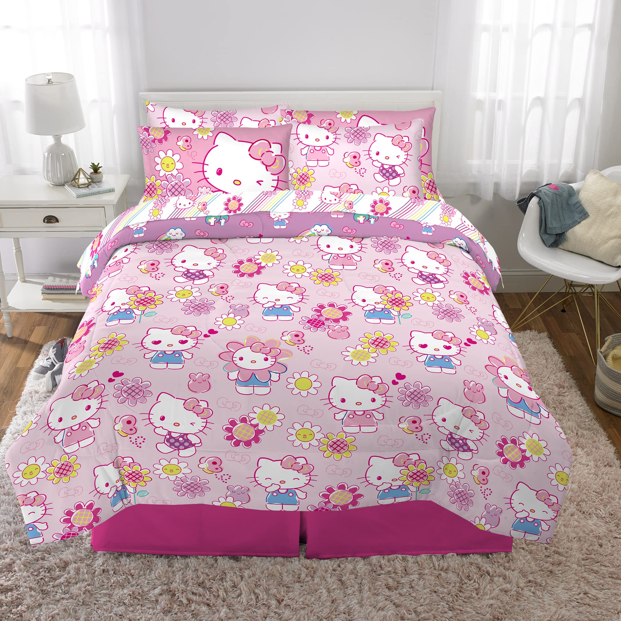 Franco Kids Bedding Super Soft Comforter and Sheet Set with Sham, 7 Piece Full Size, Hello Kitty