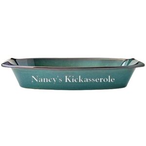 let's make memories personalized rectangular casserole baking dish - kickasserole dish - customize any text stoneware baking dish - for her - teal