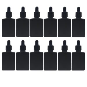 pimyrcyi glass bottle for essential oils,1 oz small empty drop bottle, 30ml square essence glass lab dropping serum container (matte black,12pcs)