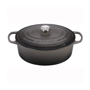 le creuset 9 1/2 qt. signature oval dutch oven w/additional engraved personalized stainless steel knob - oyster