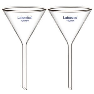 labasics 2-pack glass heavy wall funnel borosilicate glass funnel, short stem 100 mm diameter, 100 mm stem length