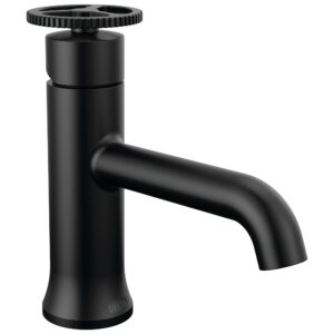 delta faucet trinsic matte black bathroom faucet, single hole bathroom faucet, single handle bathroom sink faucet black, diamond seal technology, drain assembly, matte black 558-blmpu-dst