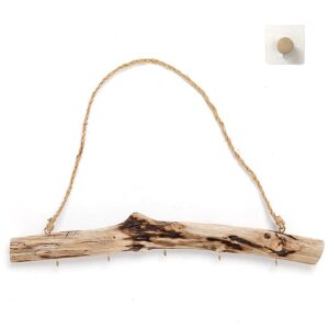 logs for decoration natural driftwood decorative branches home wall hanging decor jewelry organizers with 5 hooks (15 inch)