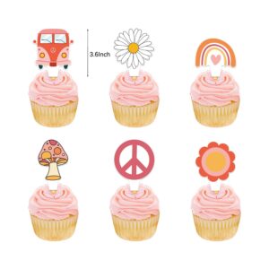 Groovy Hippie Retro Boho Daisy Birthday Party Decorations for Girls Boys Women Kids Happy Birthday Banner Rainbow Mushroom Sun Peace Car Hanging Swirl Balloons Cake Party Table Decorations Supplies